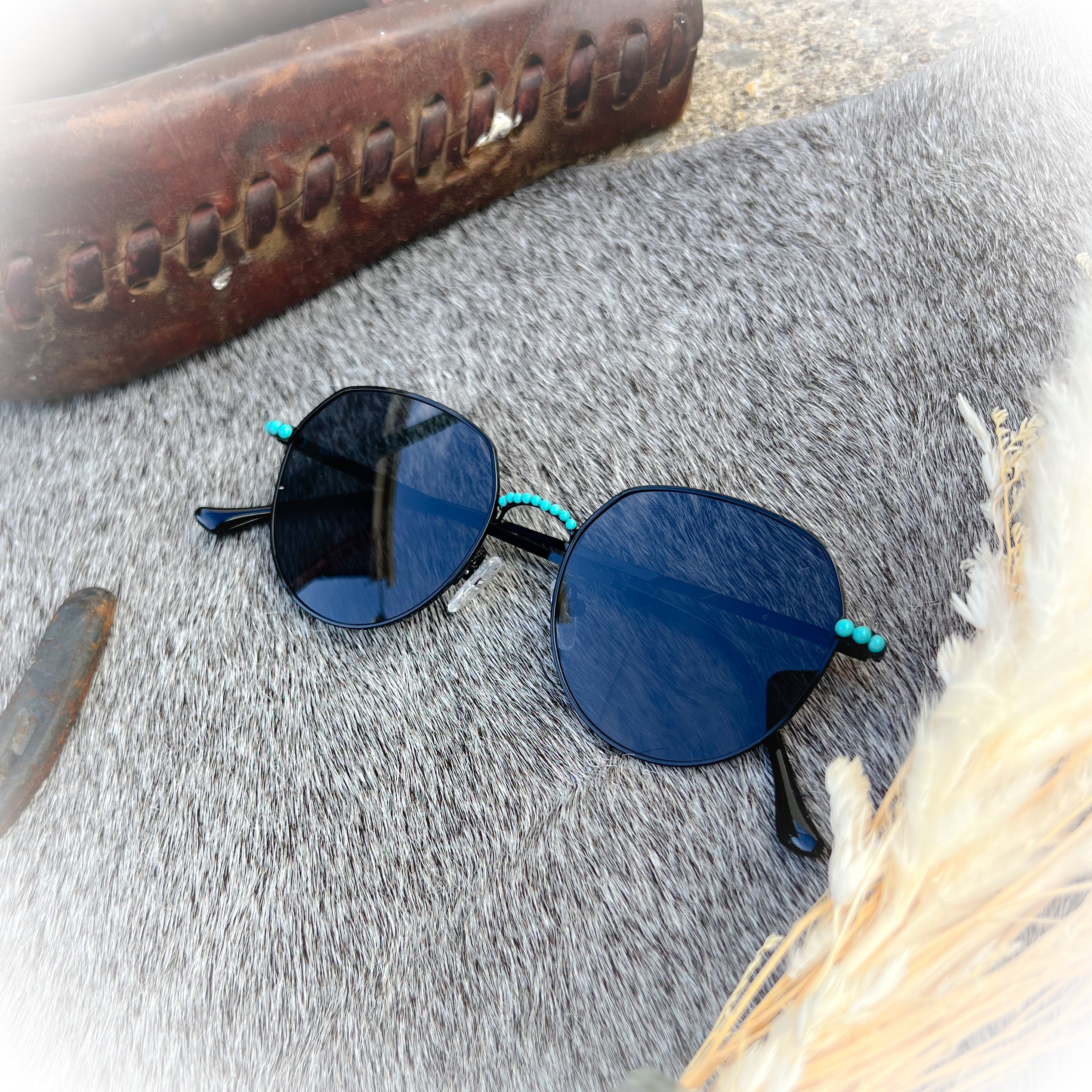 Outlaw Octagon Western Boho Turquoise Stone Sunglasses – Punchy Cactus ...